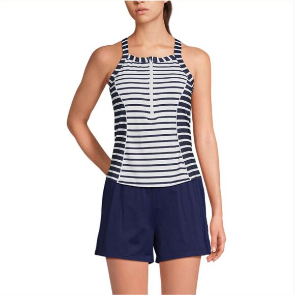 Lands' End | Swim | High Neck Zip Front Racerback Tankini Swimsuit Top ...
